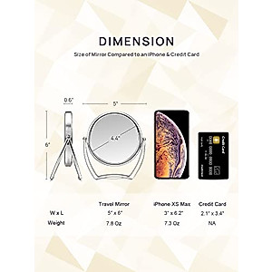 OMIRO Travel Vanity Mirror – 5 Inch Double-Sided 1X/15X Magnification Swivel Makeup Mirror with 360° Pivot Stands, Chrome Finish