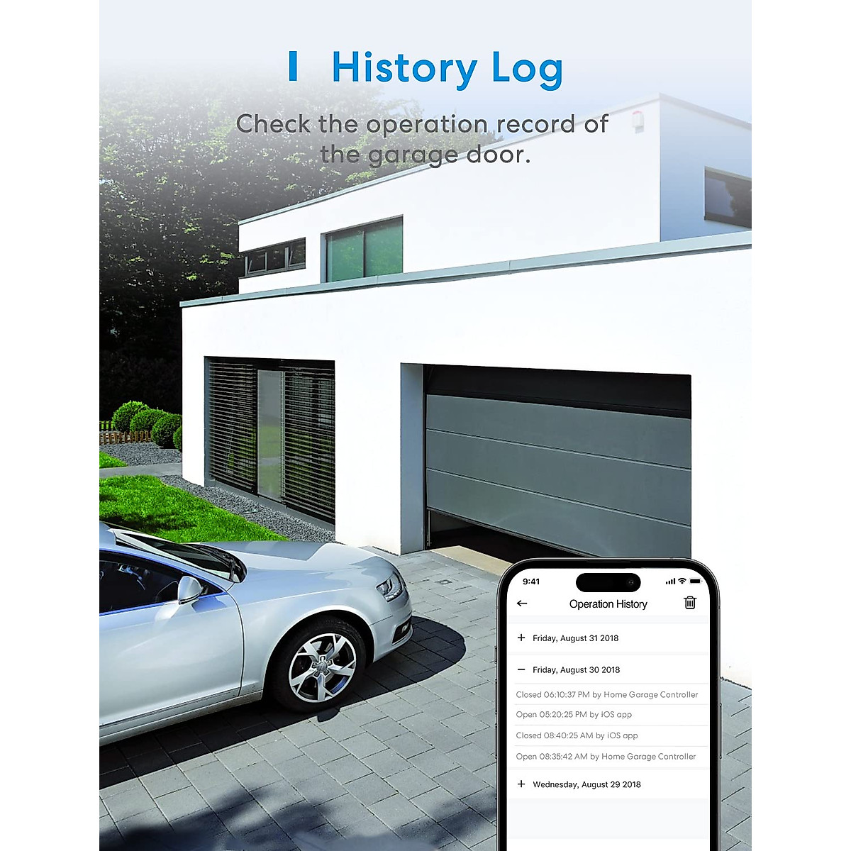Smart Garage Door Opener Remote, Compatible with Apple HomeKit, Amazon Alexa, Google Assistant, SmartThings, Multiple Notification Modes, No Hub Needed