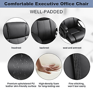 Ermnois Executive Office Chair, Ergonomic Home Office Desk Chair with Wheels, Thicken Armrest and Lumbar Support, Upholstered Leather Mid-Back Computer Gaming Chair with Tilt Function, Black