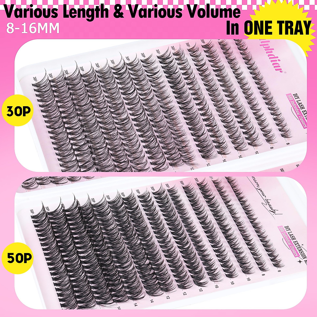 Lash Extension Kit 30D&50D Eyelash Extension Kit D Curl Lash Clusters Kit with Lash Bond and Seal 560 Pcs Natural Lashes Extension Kit with Lash Tweezers by Calphdiar (30D+50D-D-8-16MIX KIT)