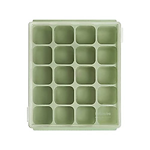 PETINUBE Silicone Freezer Tray, Baby Food Storage Cubes with Clip-On Lid, Freeze Baby Food, Soups, Purees, Ice, Easy and Safe Design, Made in Korea (20cubes 0.8oz, Celadon Green)