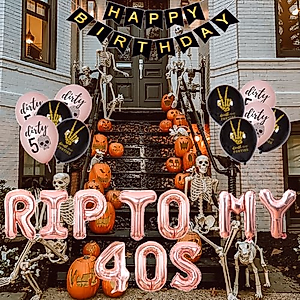 Geloar RIP To My 40s 50th Birthday Party Supplies, RIP FORTIES Balloons Happy Birthday Banner for Death to My 40s Forties RIP Youth Women Dirty 50 Funny 50th Bday Decorations (Rose Gold, RIP 40s)