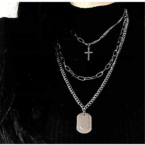 Gmhkonw Pendant Necklace Statement Long Chain Punk Multilayer Choker Necklace for Women Men