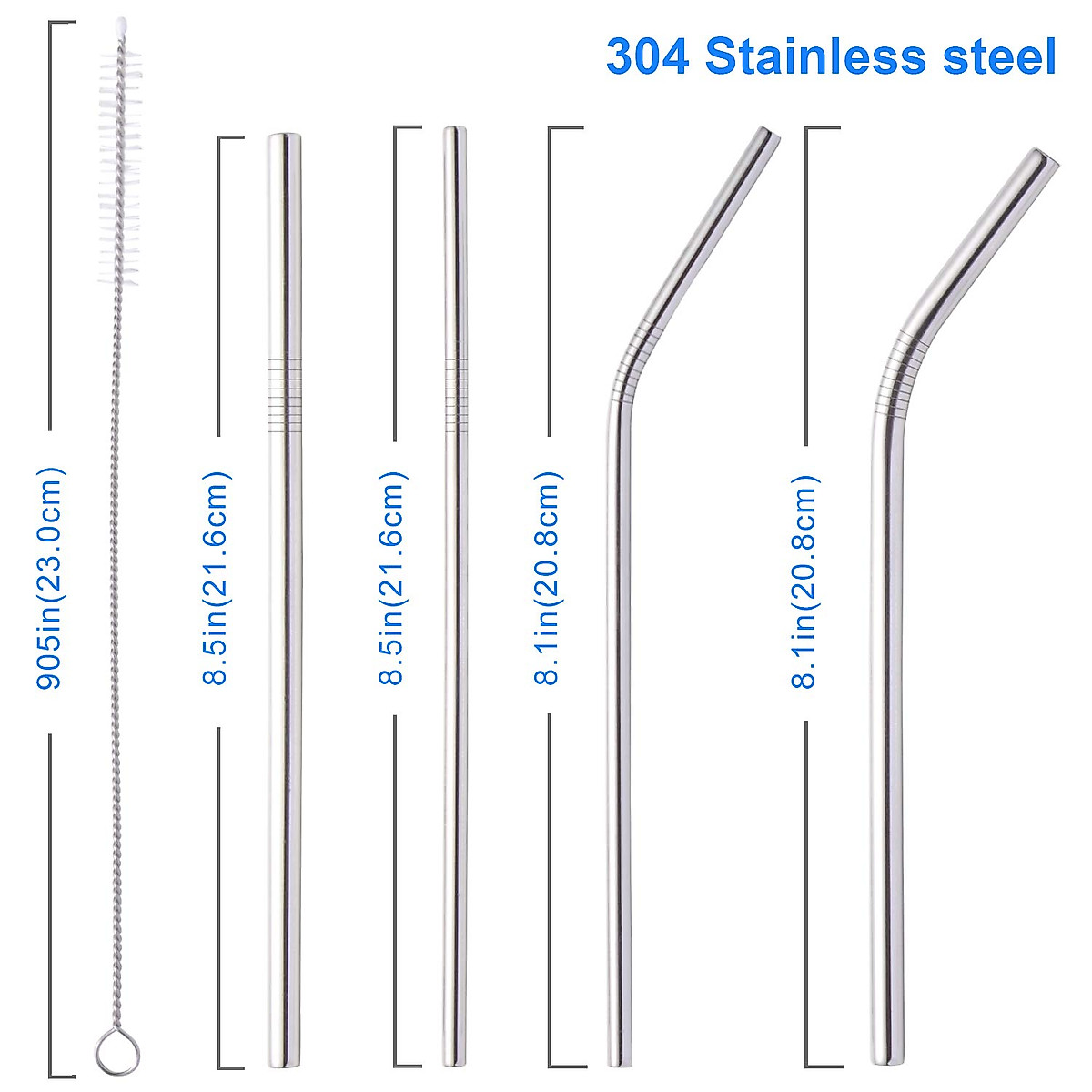 Reusable Straws with Case, Metal Straw Reusable Straws Drinking Straws Portable Eco Friendly Straight and Curved Stainless Steel Straws 8 Set with 2 Straw Cleaner