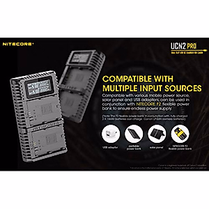 NITECORE UCN2 Pro Dual-Slot Fast Digital USB Charger Compatible with Canon LP-E6N Camera Batteries for Canon EOS 80D & EOS 7D Mark II