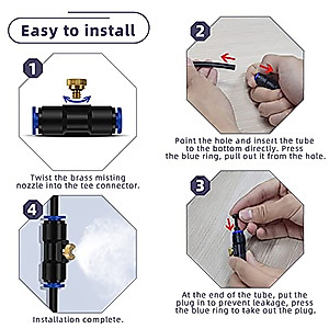 Brass Misting Nozzle Kit, 6 Mister Nozzles + 4 Tee Connectors + 1 End Plug for Outdoor Cooling Misting System