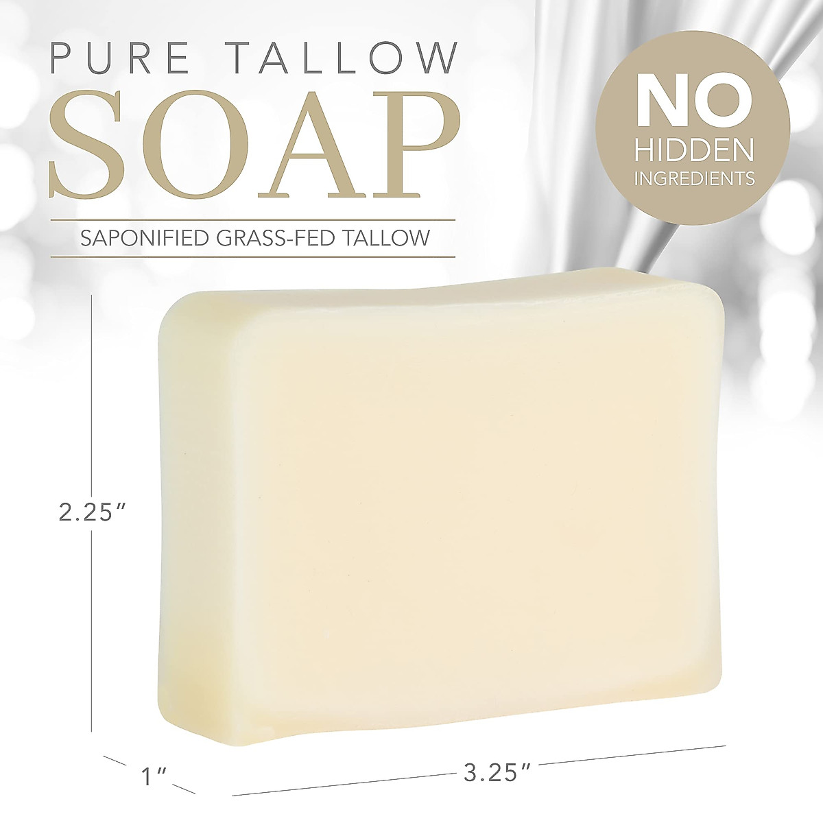 Natural Tallow Bar Soap for Men and Women, 4 oz - Handmade Soap Bar for Sensitive Skin to Help Relieve Symptoms of Eczema - Unscented Body Soap for Adults, Kids with No Additives, Palm Oil-Free