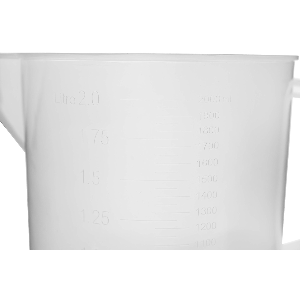 EISCO Plastic Pitcher, 2000mL (2L) - Short Form, Euro Design - Molded Graduations - Chemical Resistant & Autoclavable Polypropylene - Measuring Jug