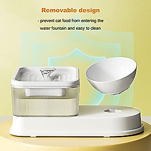 Marchul Cat Water Fountain and Food Bowl - 2L/67oz Pet Water Dispenser with Indicated Light, Smart Pump and 4 Replacement Filters for Cats and Small Dogs