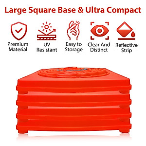 4 Pack Collapsible Traffic Cones, 28 Inch Road Parking Orange Safety Cones, Multi-Purpose Construction Cones with Reflective Strips and Stable Base, Perfect for Driving Training & Remind People