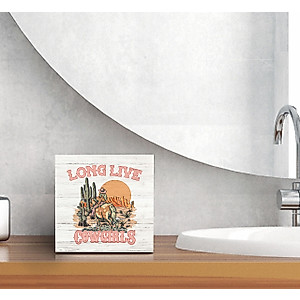 SRADMO Long Live Cowgirls Wood Box Sign Desk Decor，Retro Western Cowgirl Rodeo Theme Wooden Block Box Sign Decoration For Western Home Office Shelf Table Decor