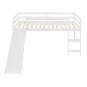 Harper & Bright Designs Kids Loft Bed with Slide,Twin Size Low Loft Beds for Girls Boys Solid Pine Wood Toddler Loft Bed with Ladder and Guard Rails,White