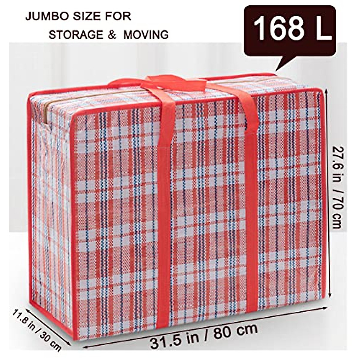 Heavy Duty Jumbo Moving Bags, 168L Oversize Organizer Storage Bags With Durable Zippers for Clothes Comforter Pillow, Water-proof Totes for Carrying Camping Bedding (Set of 4) Red