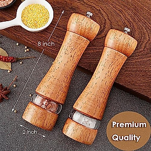mosuniro Salt and Pepper Grinder Set - 2 Pack Wooden Salt and Pepper Mill Sets with Adjustable Coarseness - Refillable Manual Pepper Mill Grinder