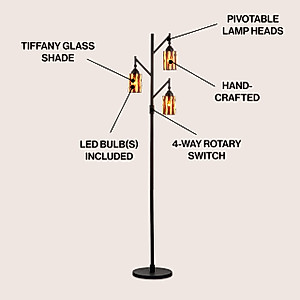 JONATHAN Y JYL8011A Clark Tiffany-Style 71" Multi-Light LED Floor Lamp, Tiffany, Traditional, Art Nouveau Style, Office, Living Room, Family Room, Dining Room, Bedroom, Foyer, Bronze