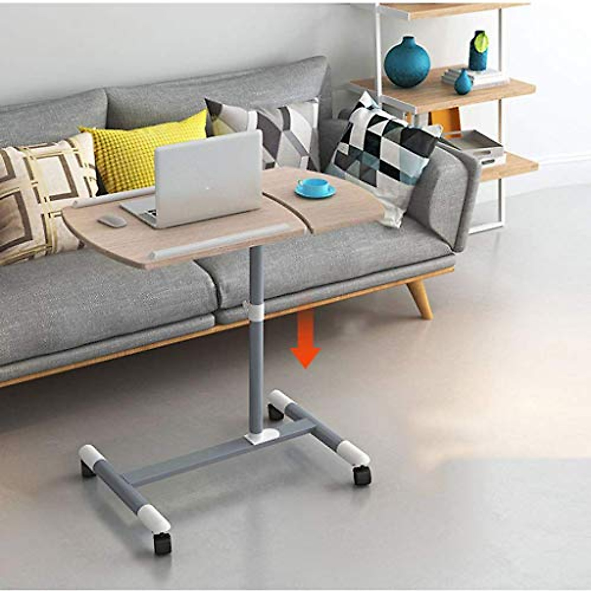 SCKTFS Computer Student Laptop Desk Height Adjustable Wooden Laptop Table Computer Standing Desk with Tablet Slot Mobile Workstation with Wheels