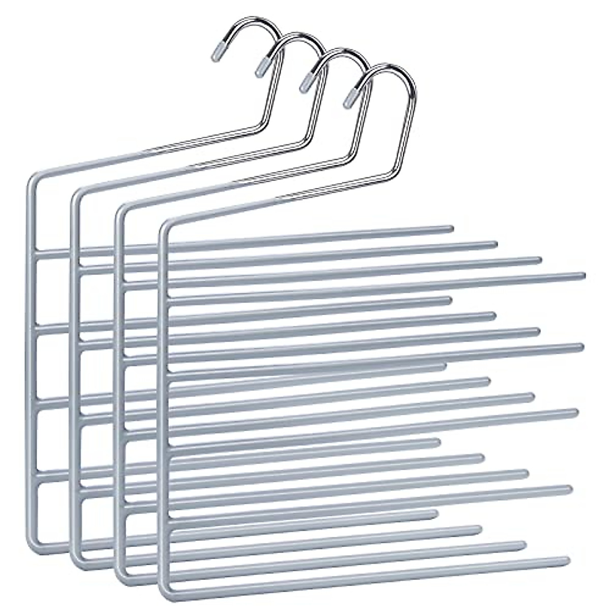 Nature Smile 4 Pack Heavy Duty Multi Layers Metal Pant Slack Hangers,Non-Slip 5-Tier Open-Ended Pants Hanger Closet Storage Organizer for Garden Flags Trousers Jeans Scarf(Silvery Grey Color