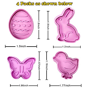Mini 3D Easter Cookie Cutters Set, Easter Fondant Biscuit Pastry Cookie Cutter Stamp, Spring Spring-Loaded Handle Cutter Shape with Easter Eggs, Bunny, Chick, Butterfly (4 PCS)