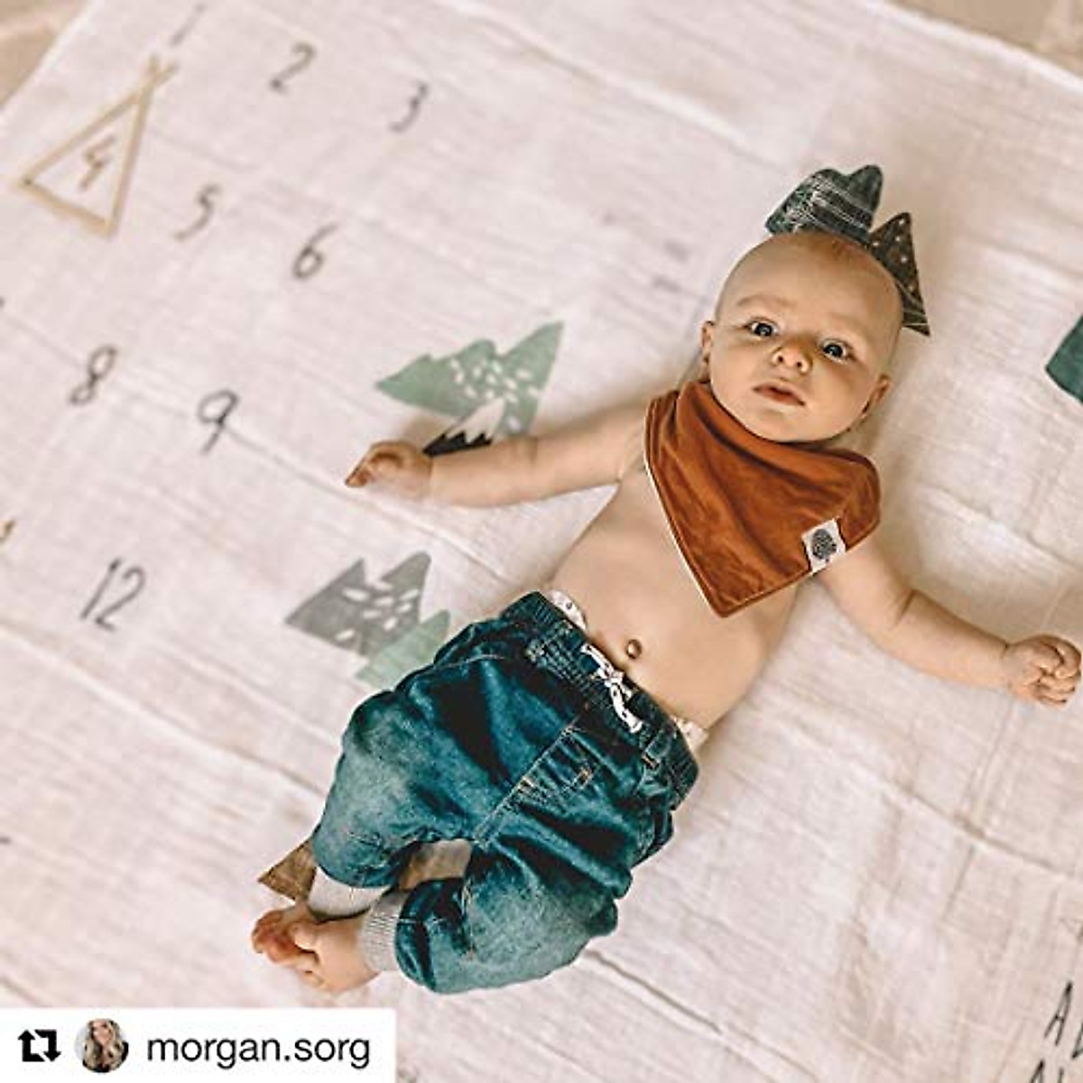 Organic Baby Monthly Milestone Blanket Newborn Boy Girl Unisex Neutral| Boho Mountain Nursery Baby Month Picture Blanket| Baby Growth Photography Background Prop| Markers Wood Birth Announcement Card