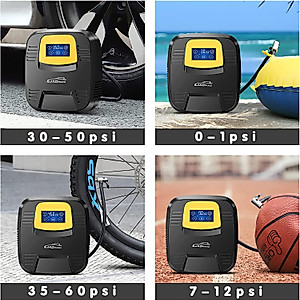 LJXDQIXIU Air Compressor Tire Inflator - Portable DC 12V 120PSI Auto Air Pump - Digital Pressure Gauge, Touchscreen and Emergency LED Light - Car Tire, Bicycle, Basketball and Other Inflatables