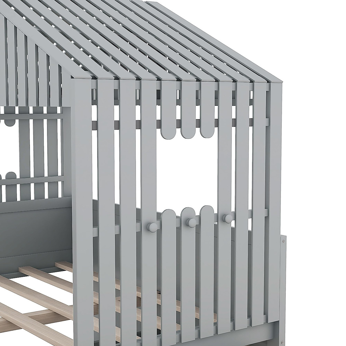 LostCat Full Bed with Storage, Full Size House Low Loft Bed with 4 Drawers, Wooden Platform Bed Frame with Stairs & Guardrail for Kids Teens Adults, No Box Spring Needed, White