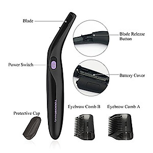 Electric Eyebrow Trimmer Eyebrow Hair Remover Portable Eyebrow Epilator with Two Eyebrow Combs Stainless Steel Blade for Women and Men