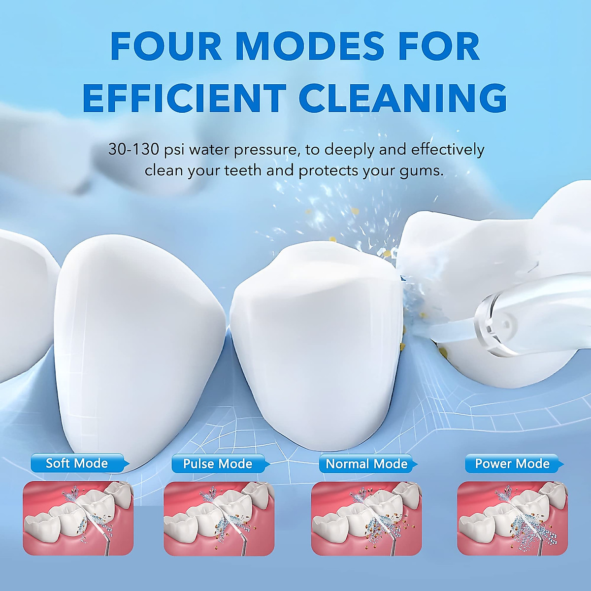 BEBEN Water Electric Flosser Picks for Teeth Cleaning, 4 Modes Water Flossers Cordless for Teeth, IPX7 Portable and Rechargeable Dental Floss and picks, 310ml Dental Oral Irrigator for Home and Travel
