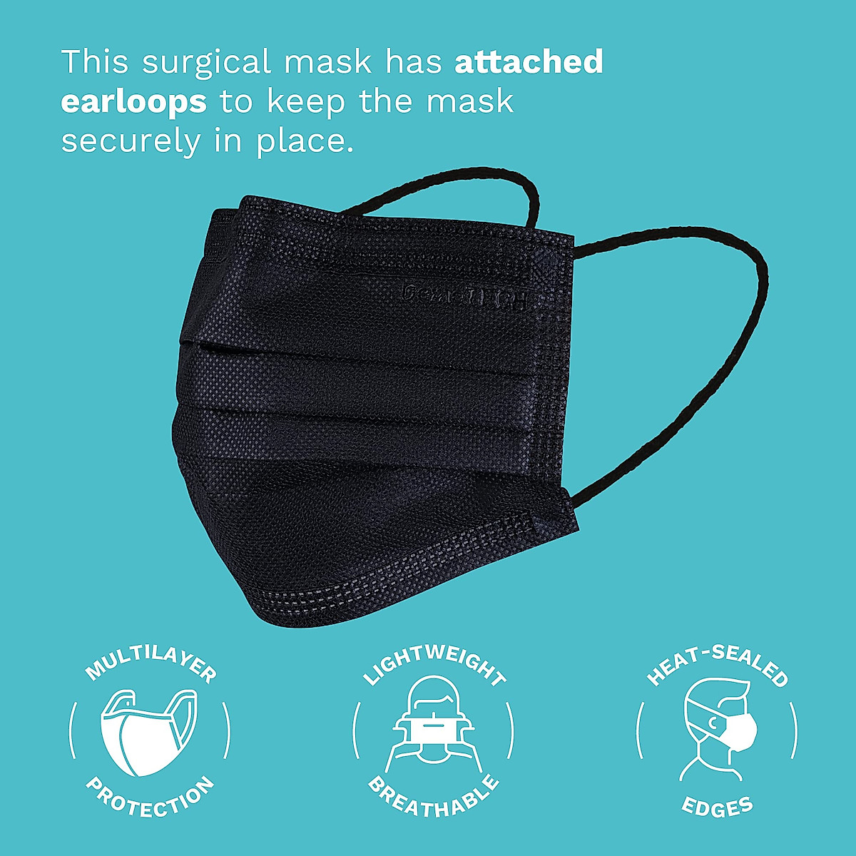DEMETECH ASTM Level 3 Protective 3-Layer Face Mask, Ear-Loop Style, Adult Mask, 50 Pack, Black