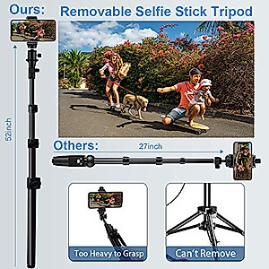 Selfie Stick Tripod, SAVEYOUR 51" Extendable Tripod Stand with Universal Phone/Pad Clip, Remote Shooting Compatible with iPhone & Android Devices, Phone Tripod for Video Shooting, Vlog, Selfie