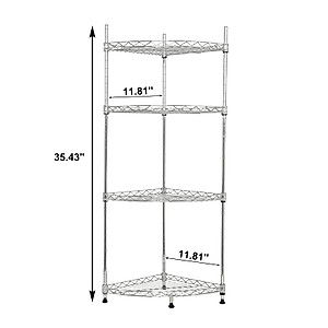 Angelbee 4-Shelf Wire Corner Shelving Unit, Adjustable Metal Free Standing Corner Storage Display Rack, 35 x 11.8 x 11.8 inches Corner Wire Shelf Rack for Bathroom, Living Room, Kitchen, Silver
