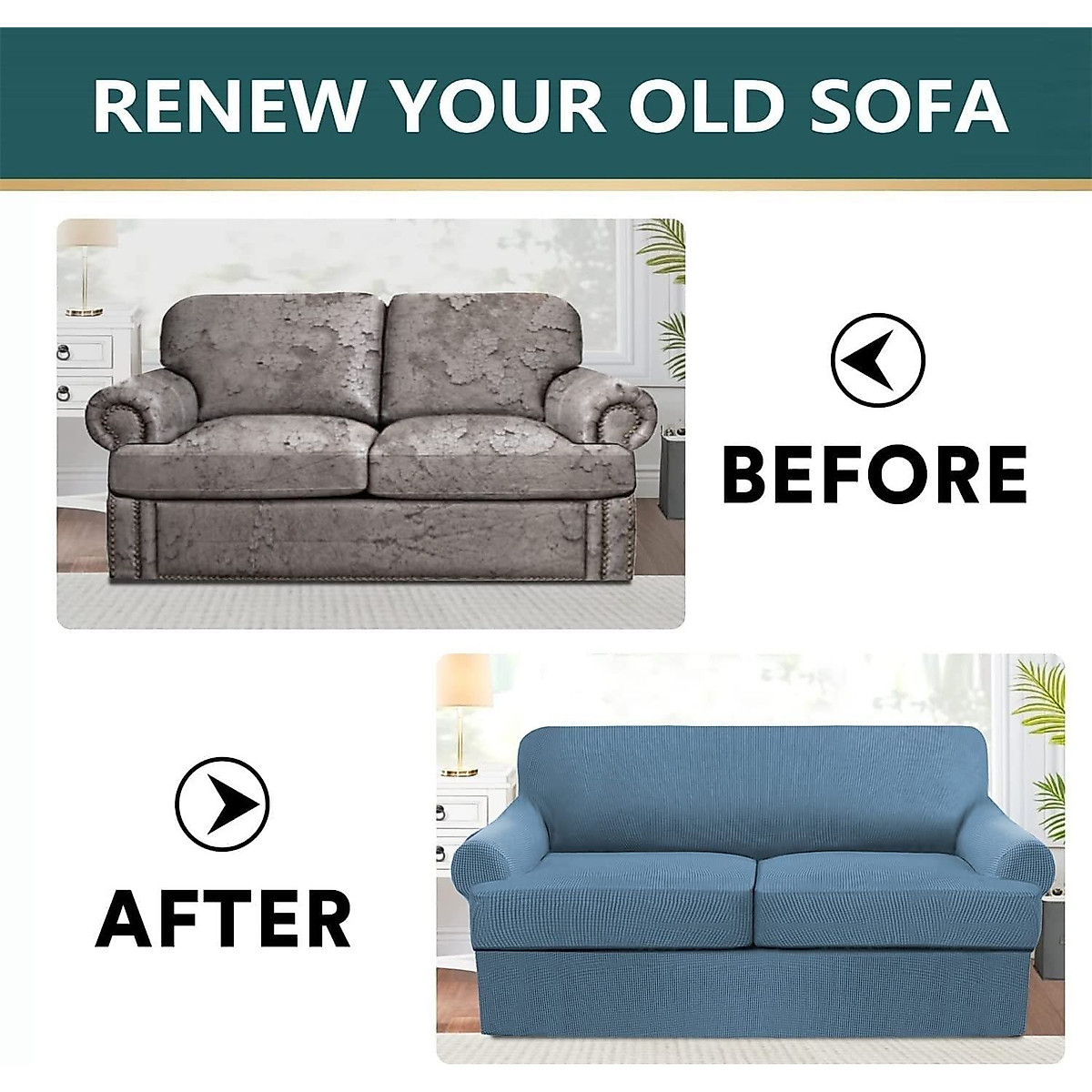 2 Piece/3 Piece/4 Piece Sofa Cover Stretch Couch Cover with 1/2/3 Individual T Cushion Seat Covers Protector Sofa Slipcovers Jacquard Knitted Furniture Cover 1/2/3 Seater ( Color : Blue , Size : 2 Sea