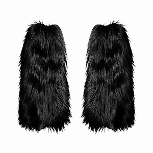 OSPNIEEK Fur Leg Warmers, Furry Leg Warmers for Womens, Faux Fluffy Leg Warmer, Soft Fuzzy Leg Warmer Boot Cuffs Covers for Winter Warm, Christmas, Halloween, Cosplay Party (Black)