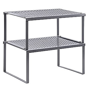 NEX Kitchen Shelf Organizer for Cabinet Counter Cupboard Pantry, Stackable & Expandable, Dark Silver