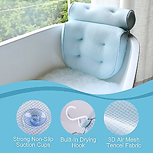 Idle Hippo Bath Pillow, Tencel Spa Bathtub Pillow, Ultra Soft Bath Pillows for Tub Neck and Back Support, Quick Dry Bath Tub Pillow Headrest for Bathtub, Machine Wash - Light Blue