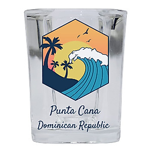 R and R Imports Punta Cana Dominican Republic 2 Ounce Square Base Liquor Shot Glass Wave Design