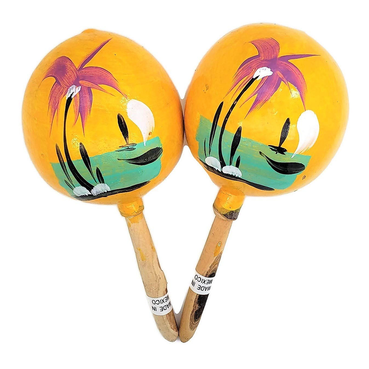 Zugar Land Red - 8" Hand Made Genuine Mexican Real Wooden Maracas (Pack of 2) Fragile Hand Painted. Wood. Noisemaker. Latin Dance Party Fiesta Musical Instrument.