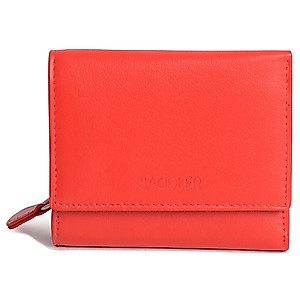 SADDLER Womens Luxurious RFID Protected Leather Trifold Credit Card Wallet With Large Zippered Coin Pocket | Ladies Designer Purse - Perfect for ID Coins Notes Debit Travel Cards | Gift Boxed - Red