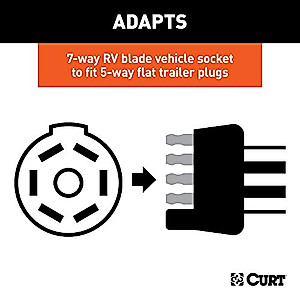 CURT 57281 5-Foot 7-Way RV Blade Vehicle-Side to 5-Way Flat Trailer Wiring Adapter Extension Harness