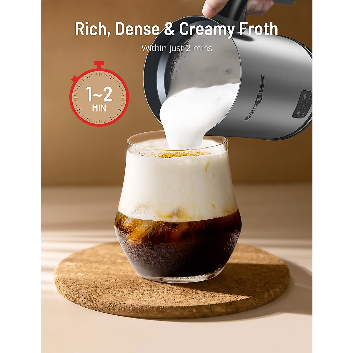 Milk Frothers, PARIS RHÔNE 4-in-1 Automatic Warm and Cold Milk Foamer, Electric Milk Frother and Steamer for Coffee, Milk Warmer, Foam Maker for Latte, Cappuccino, Macchiato