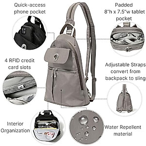 Baggallini Naples Convertible Small Daypack Sling Crossbody, Sterling Shimmer