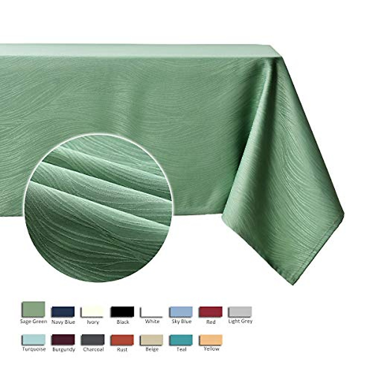 maxmill Jacquard Table Cloth Swirl Pattern Spillproof Wrinkle Resistant Oil Proof Heavy Weight Soft Tablecloth for Kitchen Dinning Tabletop Outdoor Picnic Rectangle 52 x 70 Inch Sage Green