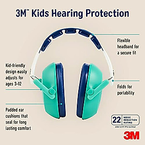 3M Kids Hearing Protection, Hearing Protection for Children with Adjustable Headband, 22dB Noise Reduction Rating, Green