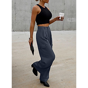 Dokotoo Women's High Waisted Baggy Wide Leg Pants - Mom Boyfriend Cargo Jeans for Women - Trendy Casual 2024 Trouser - 4 Pockets - Gray