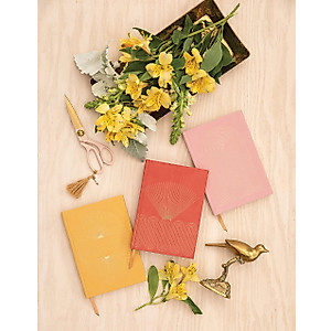 DesignWorks Ink Suede Cloth Hardcover Journal Notebook with Lined Pages, Ribbon Bookmark, and Storage Pocket for Work, Writing, Journaling - Terracotta Journal with Gold Radiant Rays Design 5.75" x 8.125"