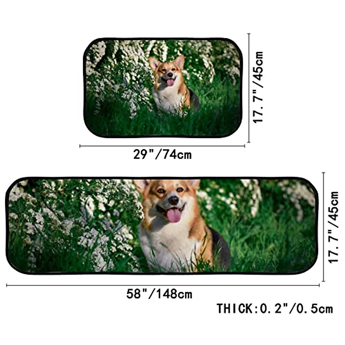 Vantaso Kitchen Floor Mat Rug Nice Small Dog Corgi Set of 2 Cushioned Non-Slip Comfort Runner Rugs