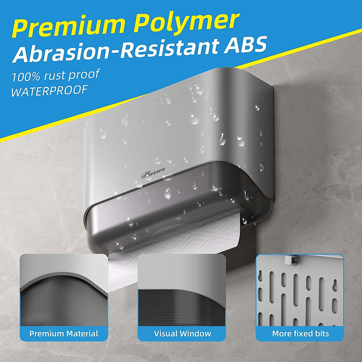 PLUSSEN Multifold Paper Towel Dispenser,C-Fold Folded Hand Paper Towels Dispenser Wall Mount for Commercial (Silver)