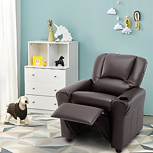 JC Home Contemporary Leather Kids Recliner with Cup Holder and Headrest, Hot Pink