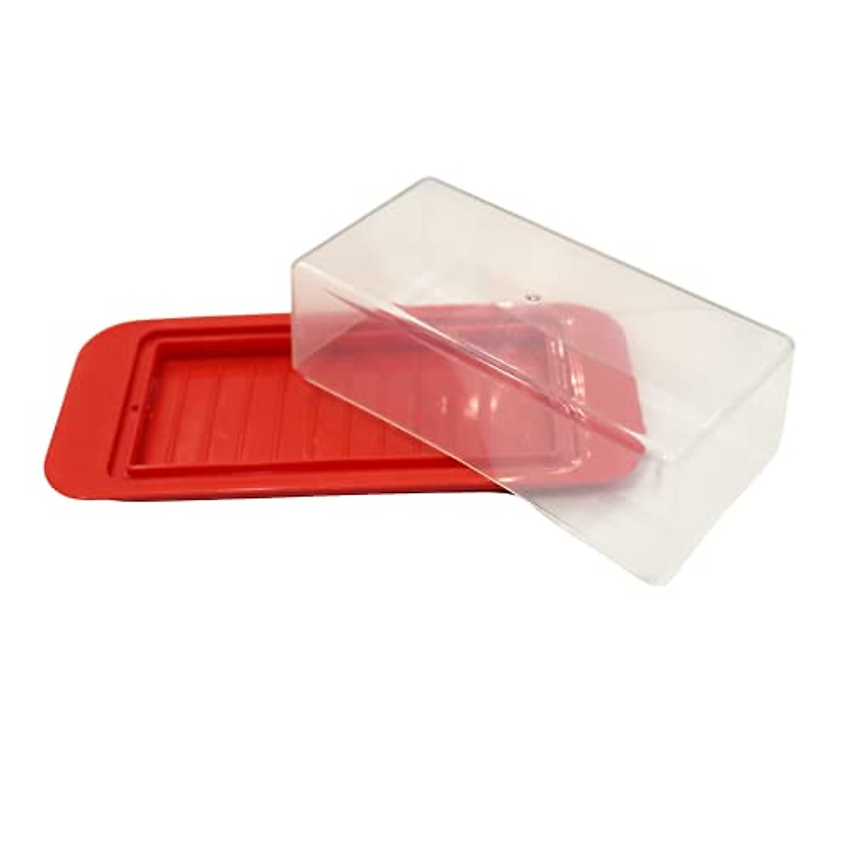 Butter Dish With Cover and Handles Fits Both Elgin East Coast and West Coast Bars of Butter (Red)