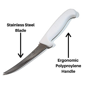 Choice 6 inch Curved Boning Kitchen Knife–Restaurant Quality Deboning Knife-Flexible Trimming Knife - Sharp Stainless Steel -Culinary Chefs Choice - White Ergonomic Handle -Comfortable Grip