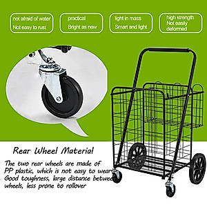 Shopping Cart for Groceries, Folding Grocery Cart with 360° Swivel Wheels & Double Basket, Portable Heavy Duty Utility Cart for Shopping/Laundry-Hold up to 440 Lbs